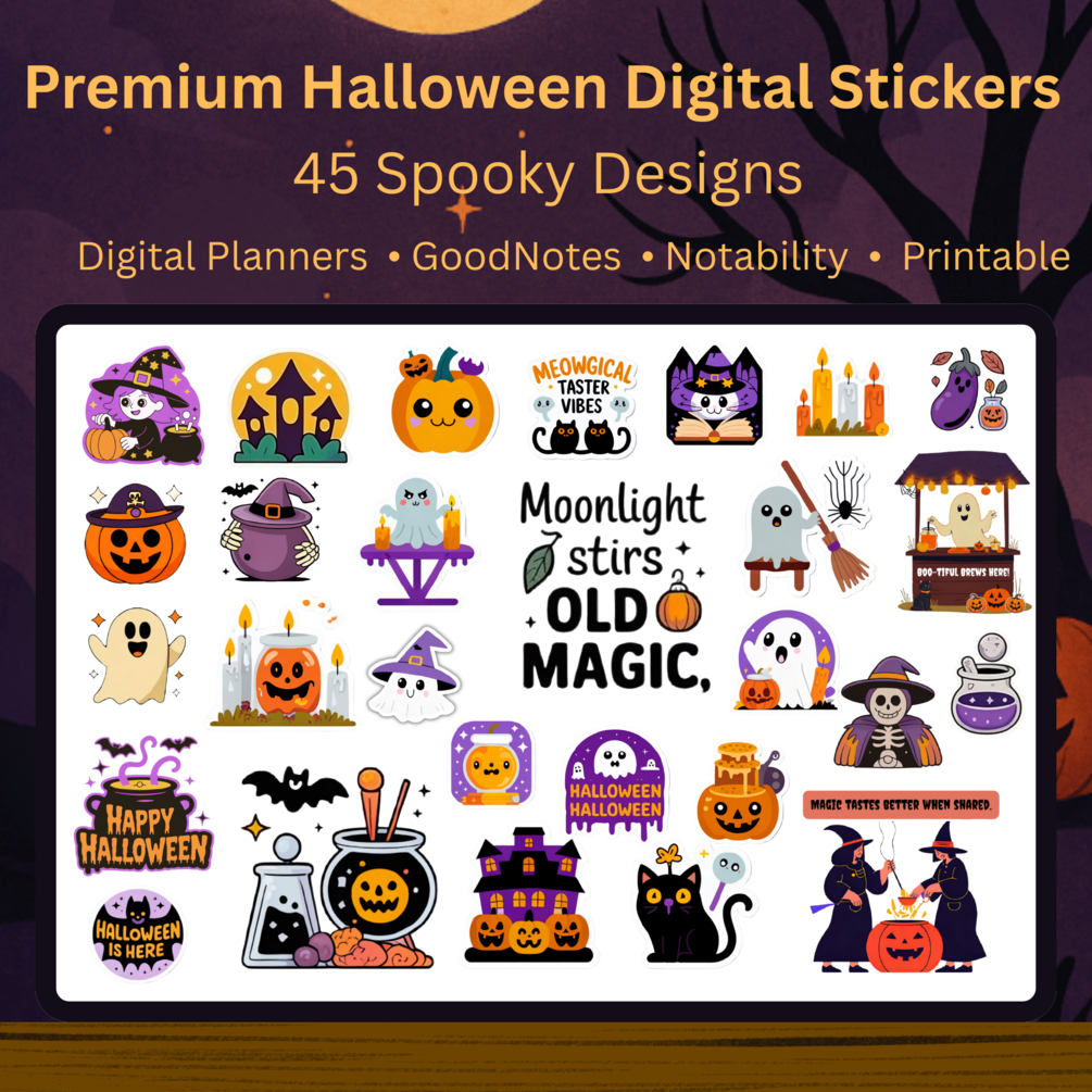 Premium Halloween Digital Stickers - 45 Designs
