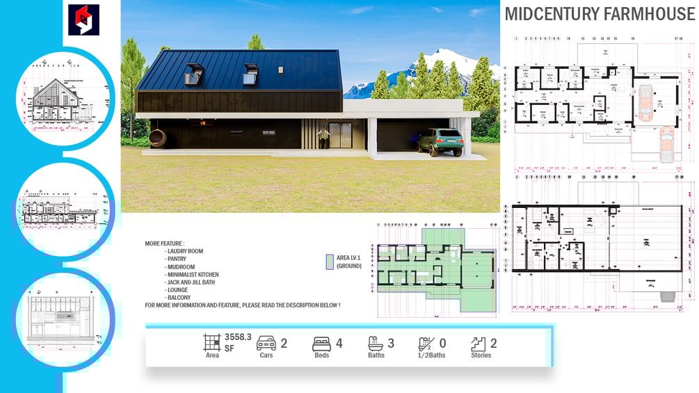 Modern Farmhouse Home Plans and Architecture Design Drawing MF2 ...