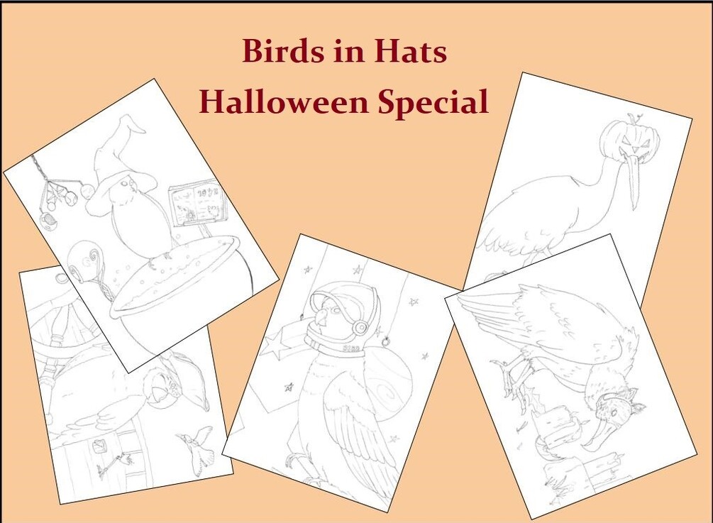 Birds in Hats Halloween Coloring Pages