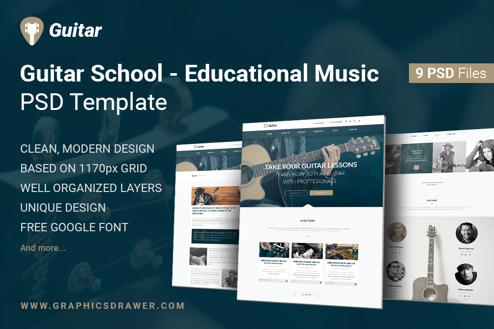 Guitar School - Educational Music PSD Template (FULL)
