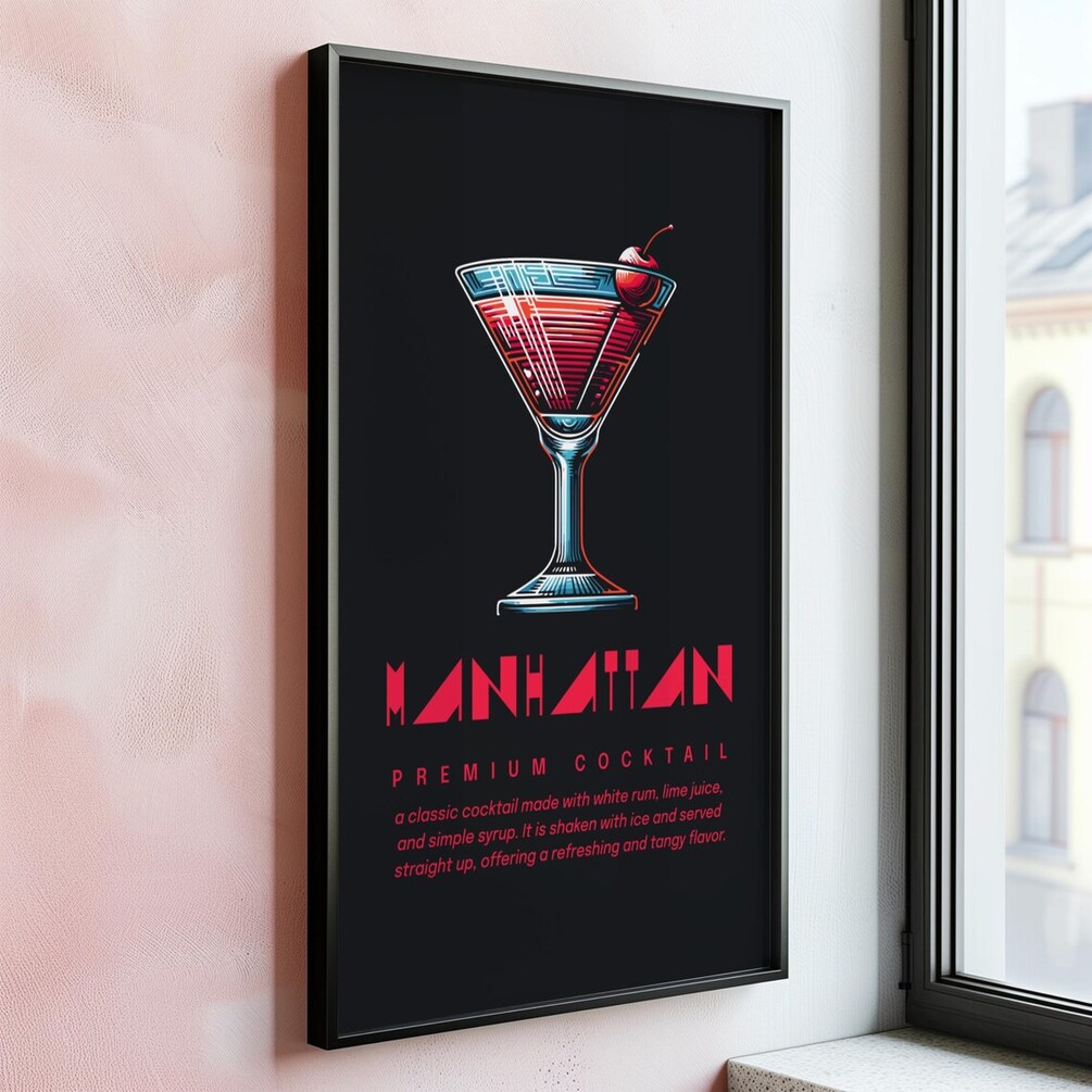 Manhattan Cocktail Wall Art | Retro Bar Print | Old Fashioned Wall ...