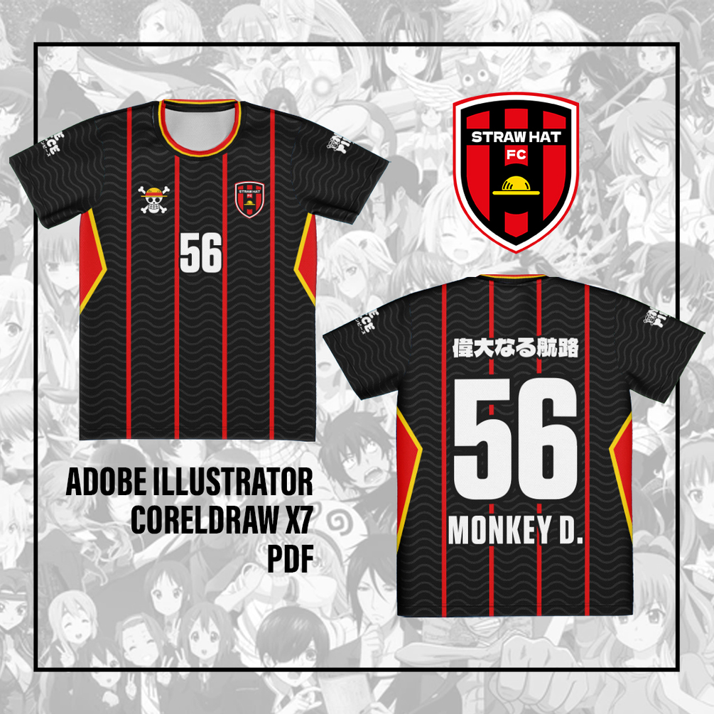 Straw Hat One Piece All-Over Sport T-Shirt Design (Editable CDR, AI, PDF)
