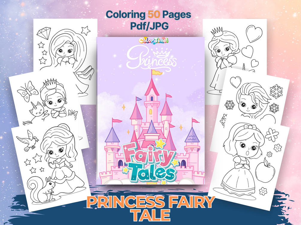Princess Fairy Tales Coloring | 50 Pages Printable Magical Coloring ...