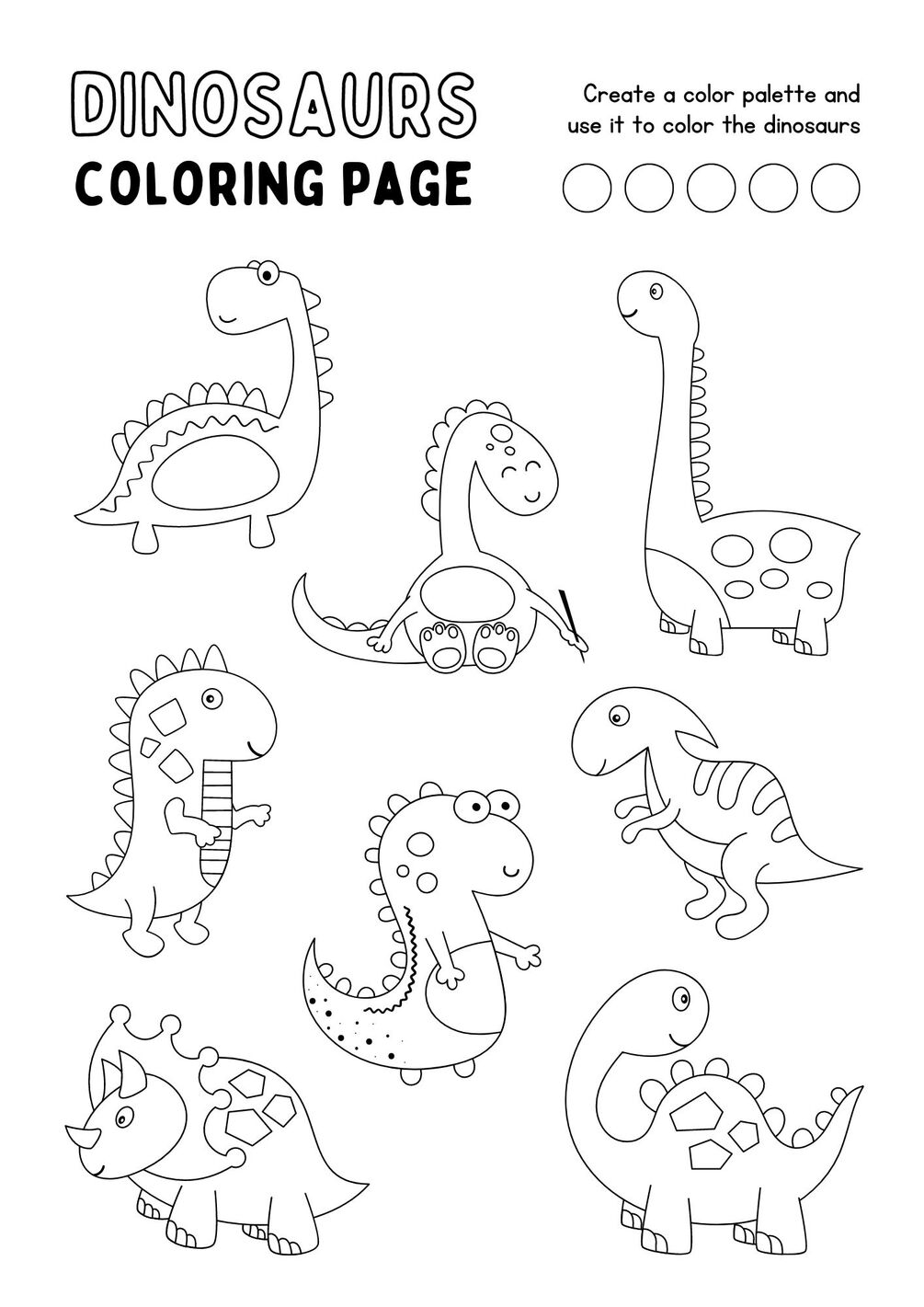 Black And White Dinosaurs Coloring Page Worksheet