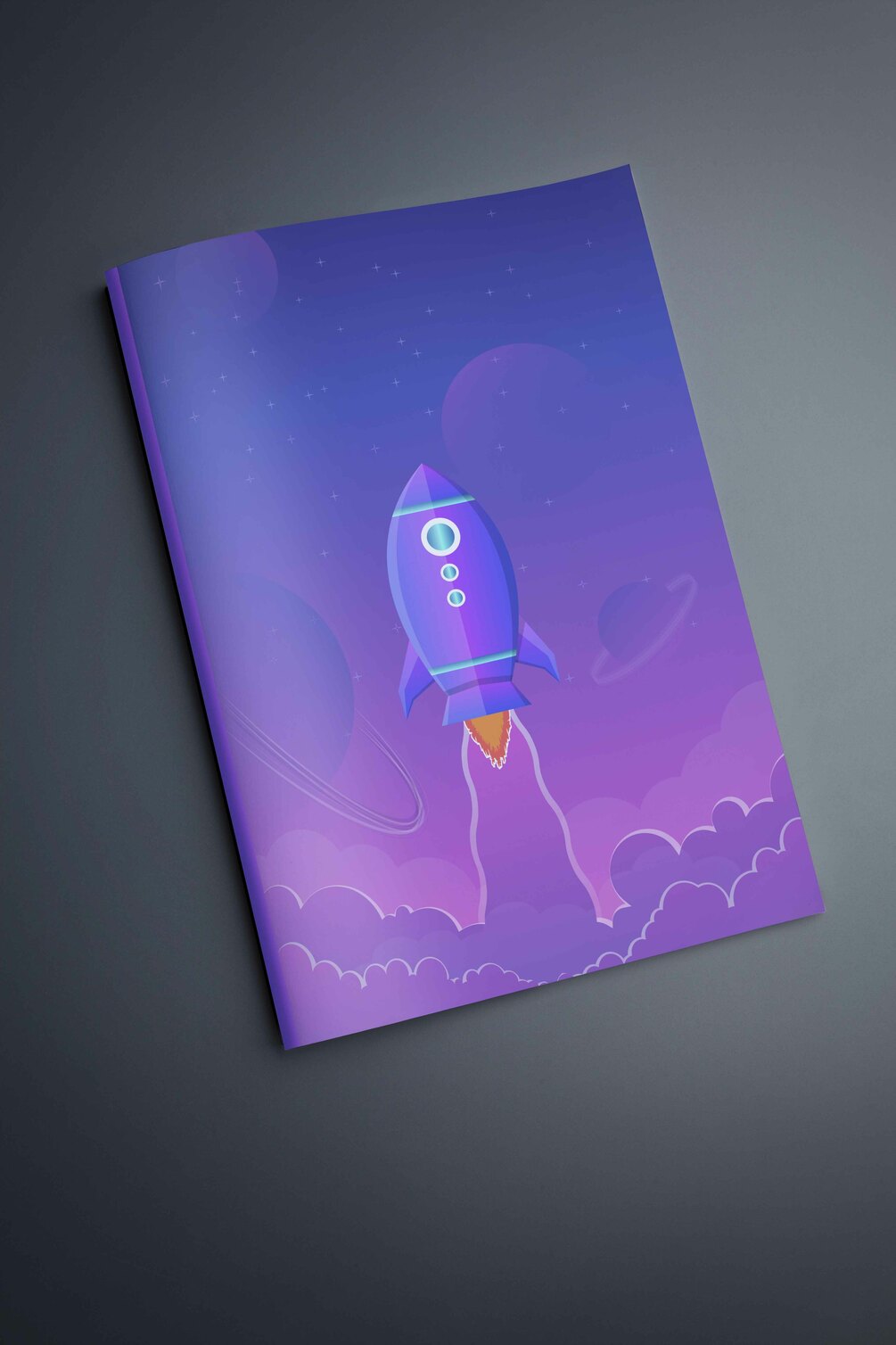 Cartoonic Rocket Launched with Smoke and Space Scene Style Book Cover ...