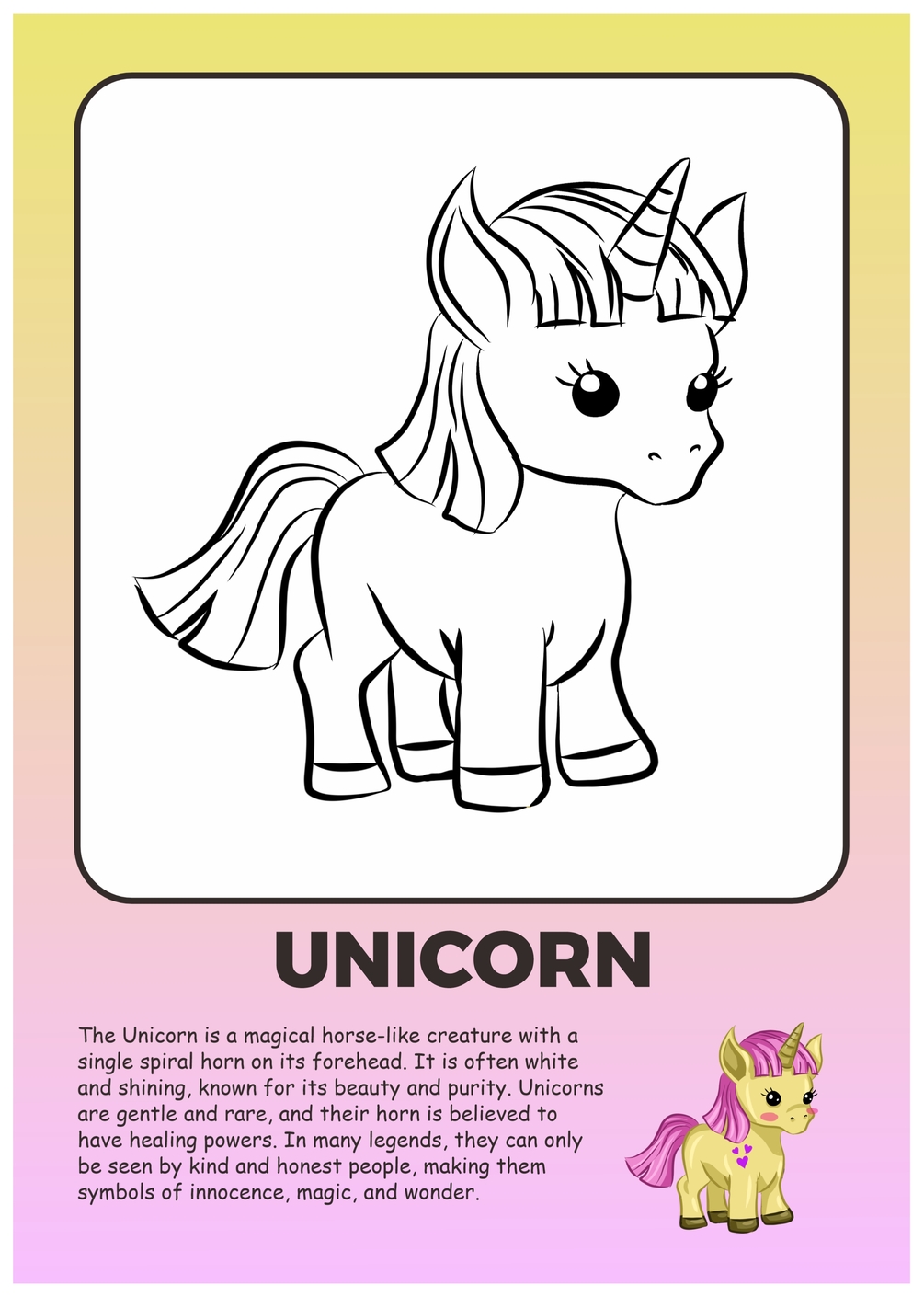 Cute Unicorn Coloring Page – Printable PDF