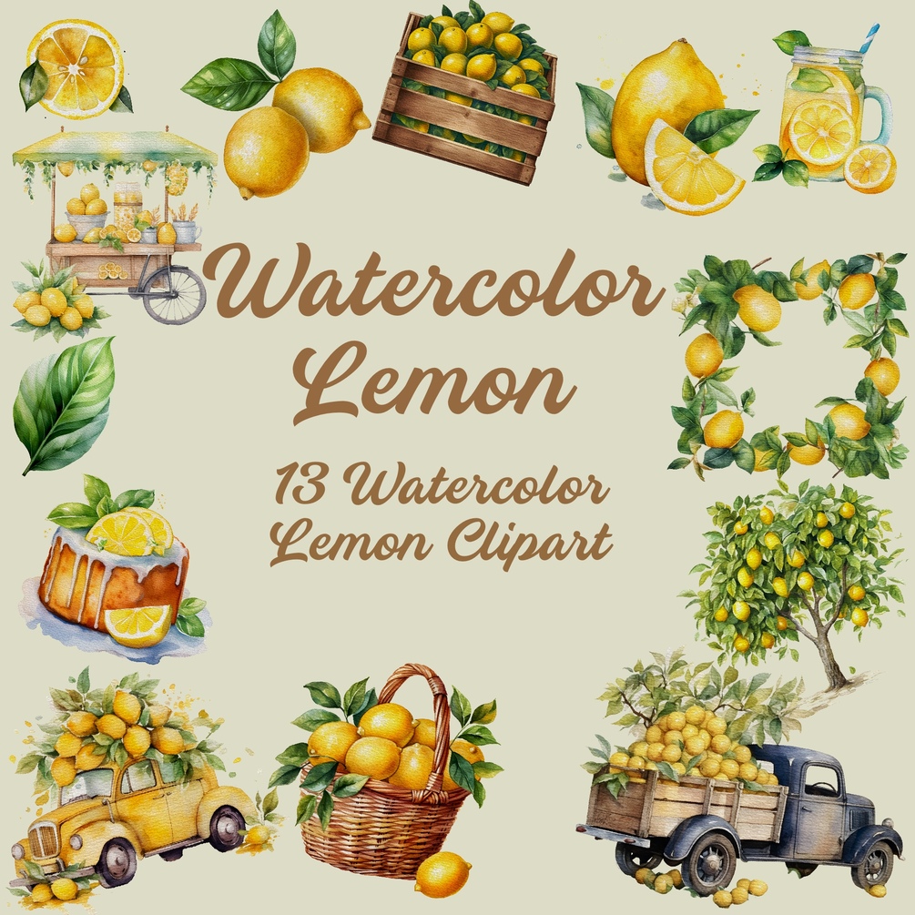Watercolor Lemon Clipart Bundle