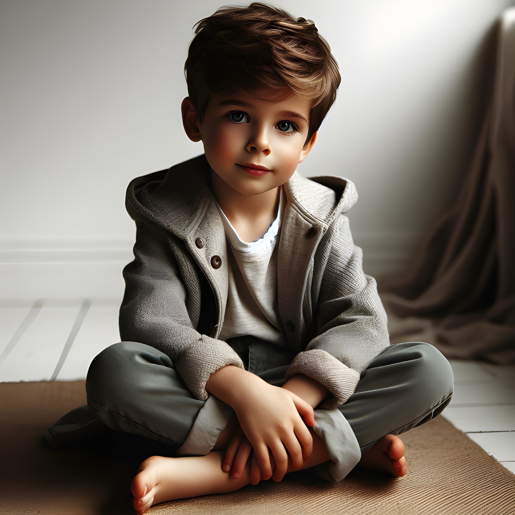 A Stylish Kid Is On Sitting Position