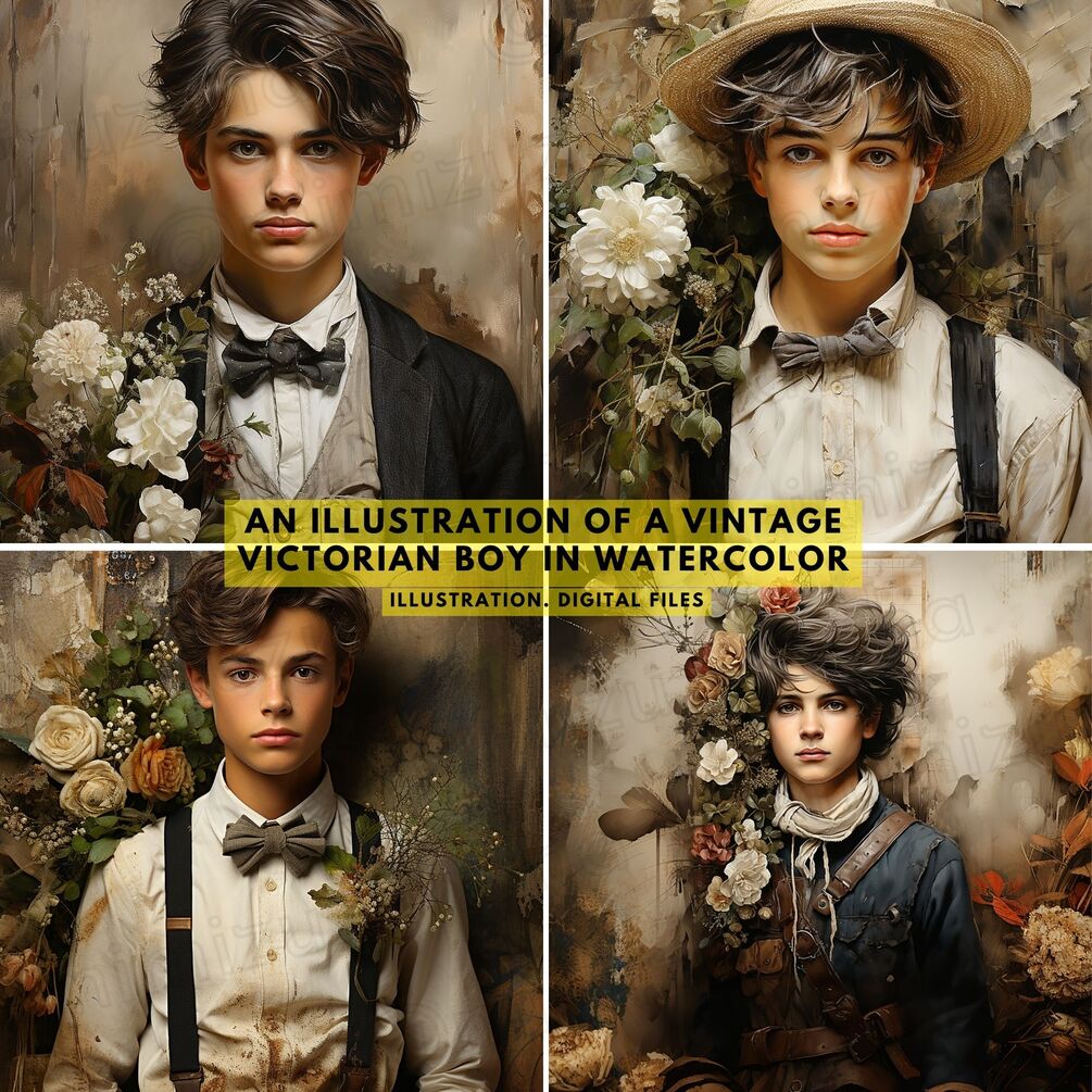 An illustration of A Vintage Victorian Boy In Watercolor. Digital Files ...