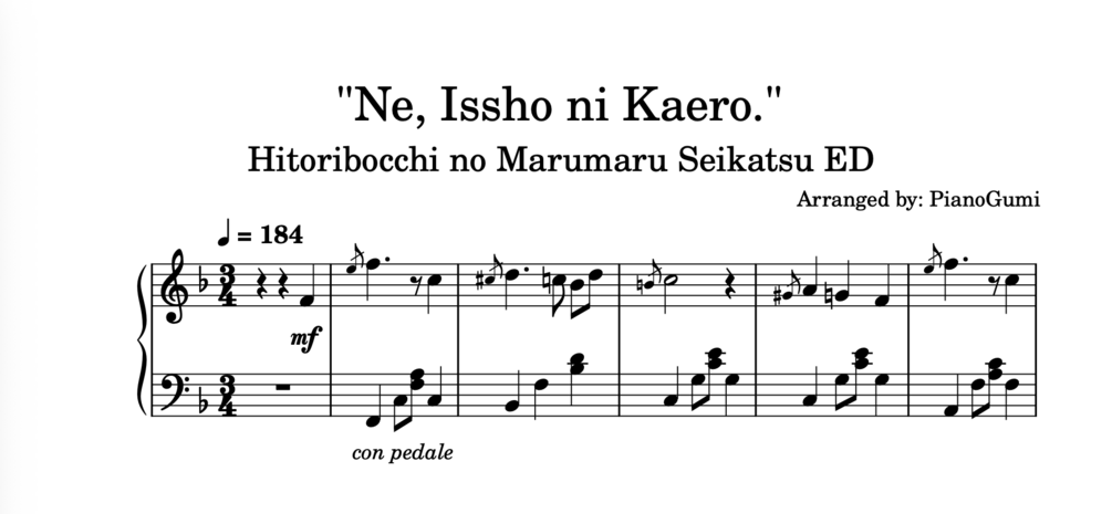 Hitoribocchi no Marumaru Seikatsu ED - "Ne, Issho ni Kaero." - INTERMEDIATE Piano Sheet Music