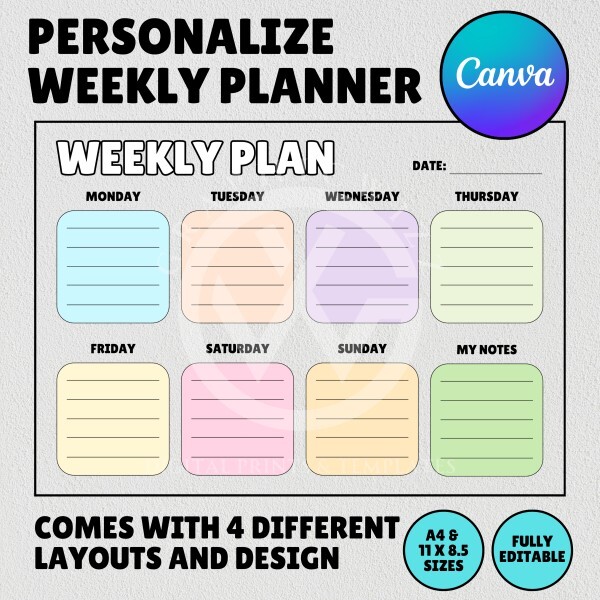 Editable Weekly Planner | Printable, Digital | Weekly Planner PDF | Weekly Organizer | Weekly To ...