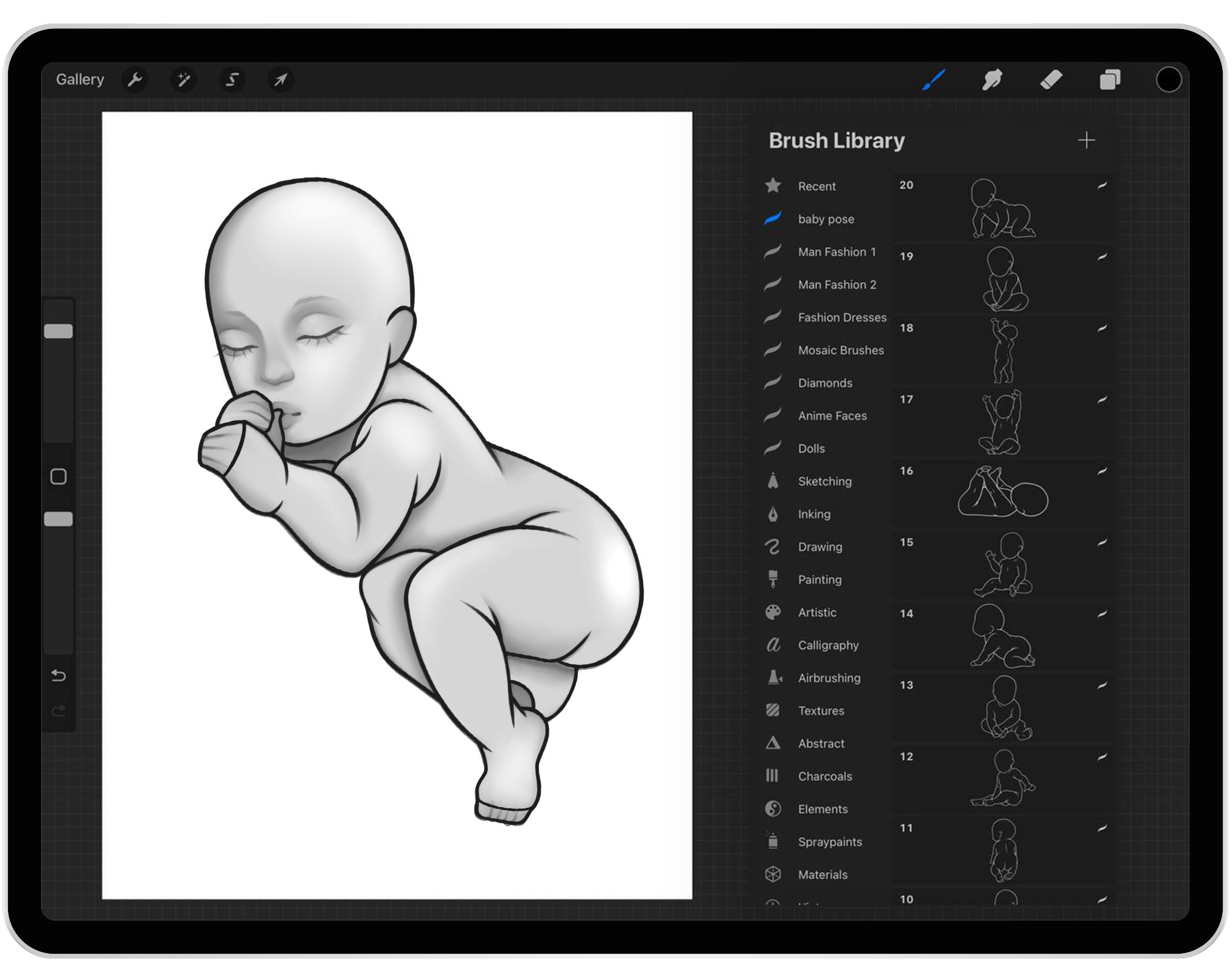 20 Procreate Baby Poses Stamp Brushes Collection
