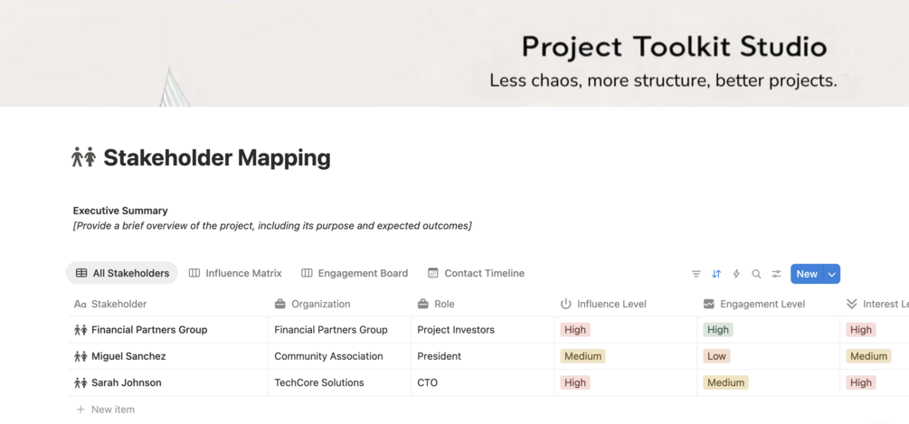 Project Stakeholder Mapping – Notion Template