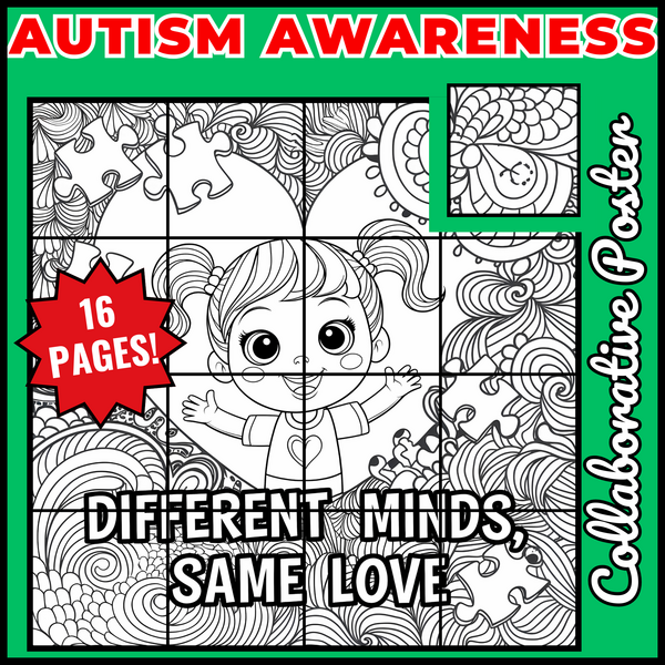 National Autism Awareness Month Collaborative Coloring Posters Bundle