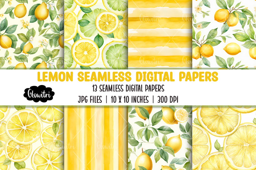 Watercolor lemon seamless digital papers