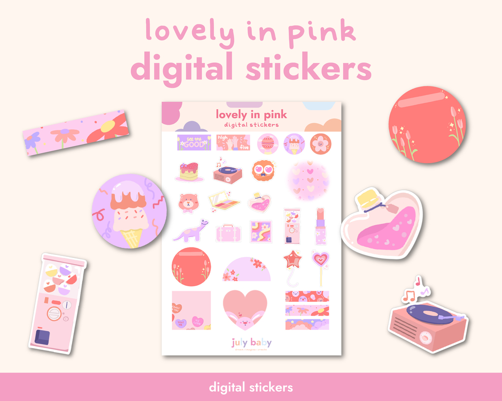 Pink Digital Stickers for Goodnotes Planner Pretty Cute Stickers for ...