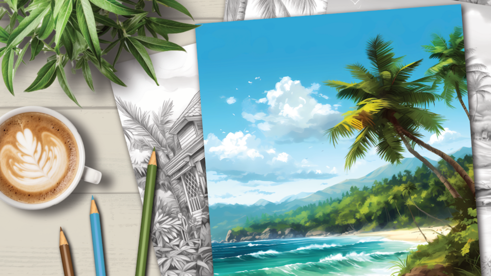 Tropical Beaches Digital Colouring Book