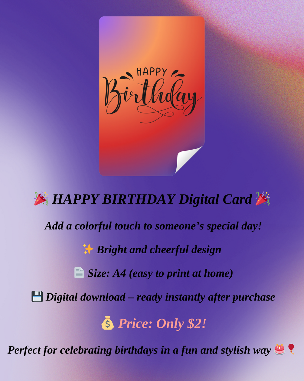 Colorful Birthday Card – A4 Digital Download + Canva Template