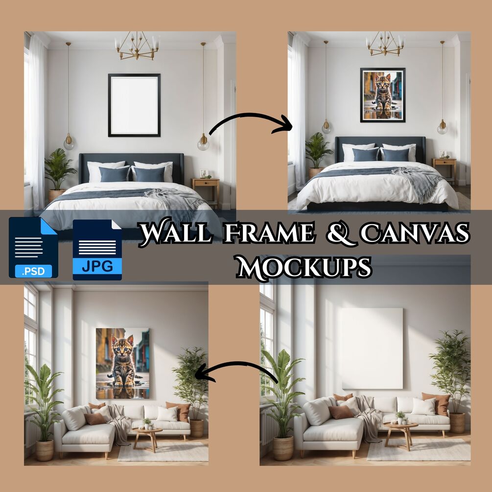 Editable Wall Frame & Canvas Mockups Bundle