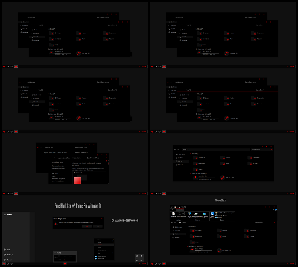 Pure Black Red V2 Theme For Windows 10