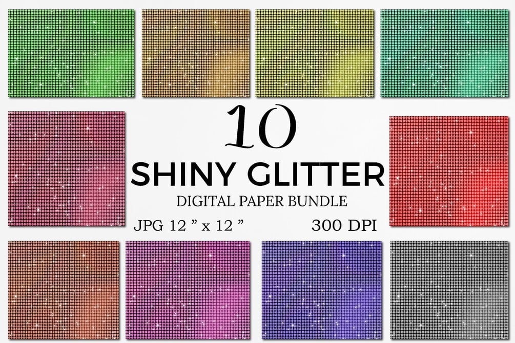 10 Shiny Glitter Digital Papers Bundle