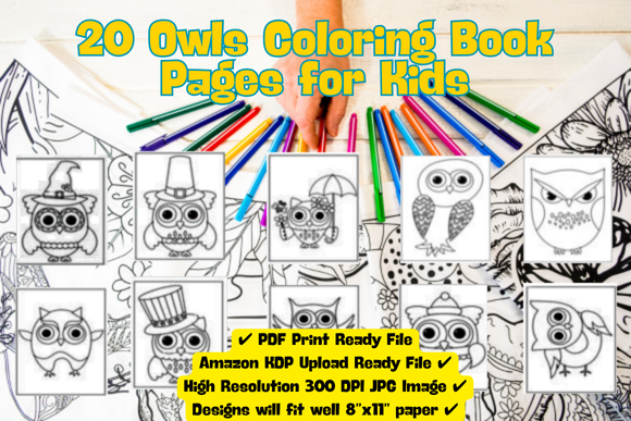 20 Owls Coloring Book Pages for Kids