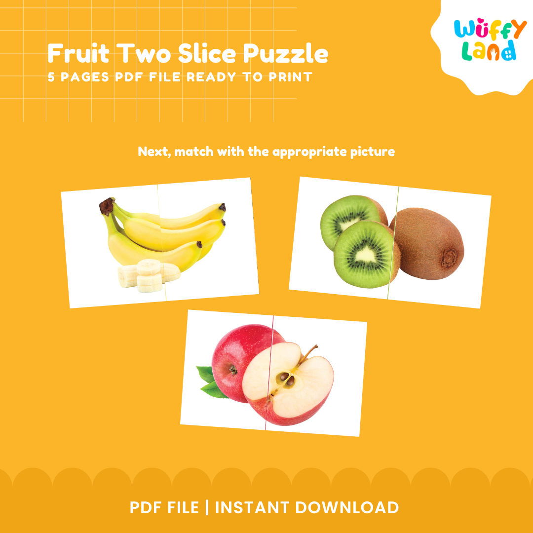 Fruit Two Slice Puzzle - Fun & Educational Printable Activity for Kids
