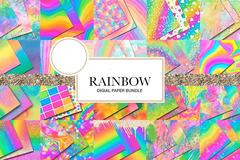 Beautiful Rainbow Digital Paper Bundle More than 156 Graphics