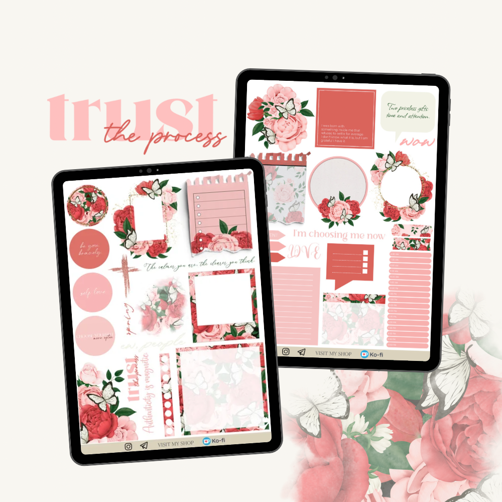 Spring Roses stickers, GoodNotes & PNG