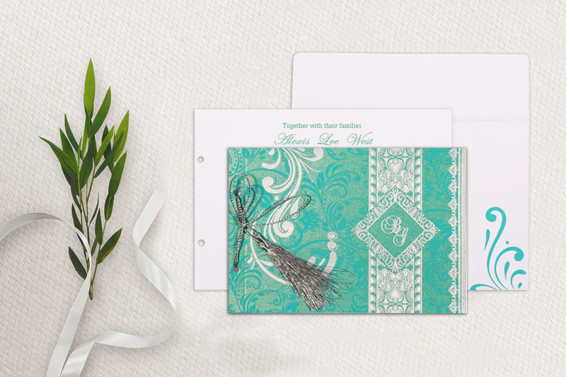 Turquoise Shimmery Screen Printed Wedding Card