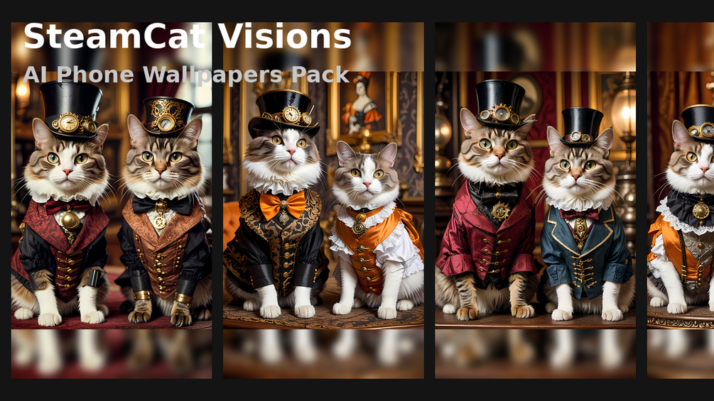 SteamCat Visions – AI Phone Wallpapers Pack (10 Images)
