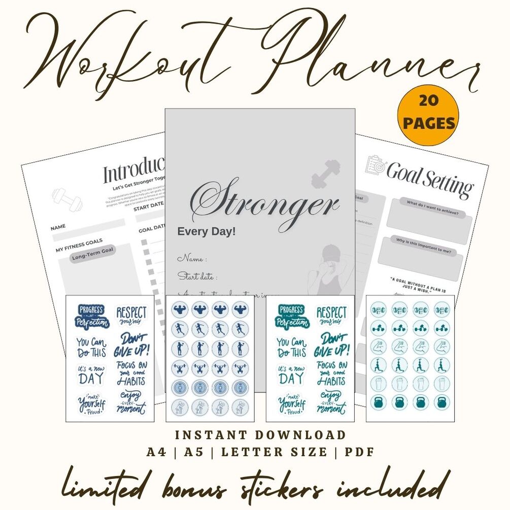 Fitness Planner PDF | 20 Pages + 100+ Bonus Stickers | Workout & Meal ...