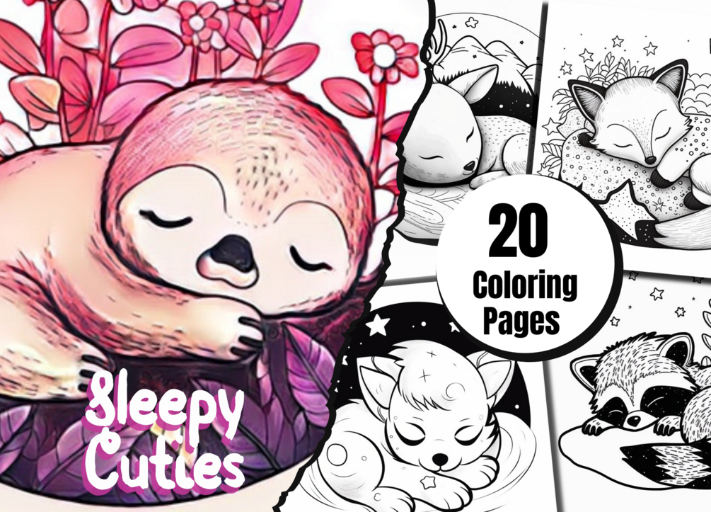 Sleepy Cuties - 20 Coloring Pages