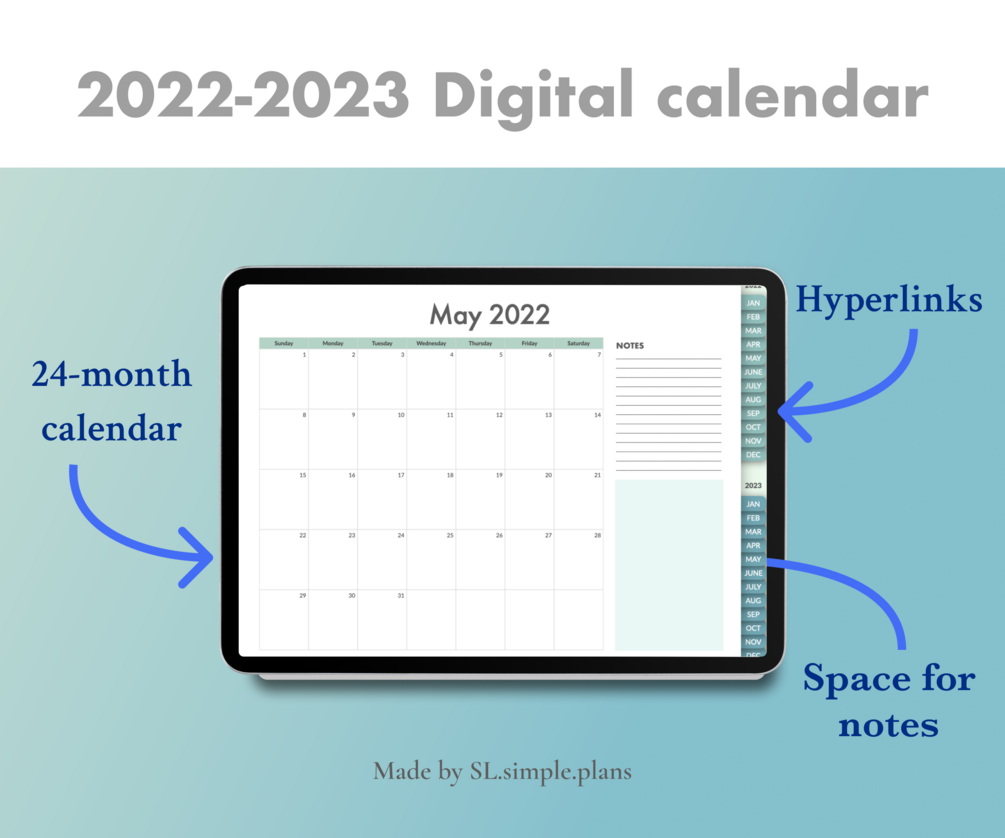 2022-2023 Digital calendar (aqua)