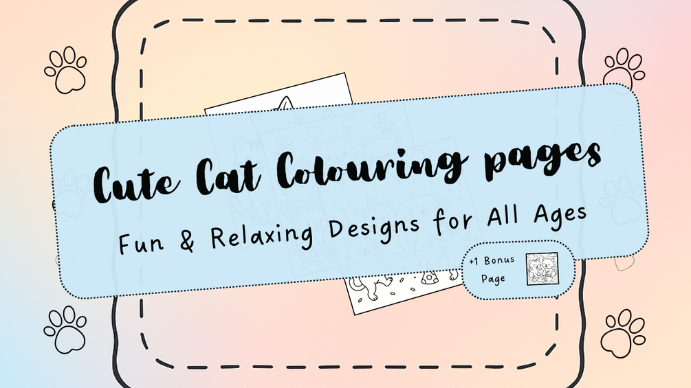 Cute Cat Colouring – 3 Pages + 1 Bonus Page
