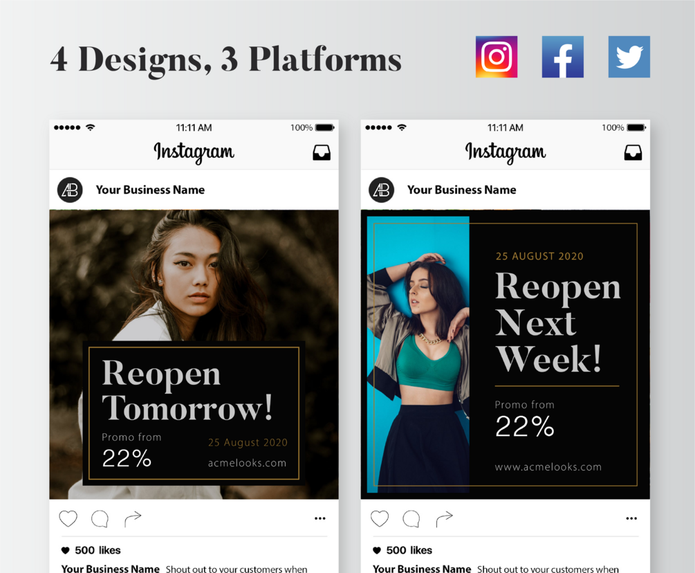 "Reopen Soon!" Social Media Posts (Boutique, Salons, Spa)