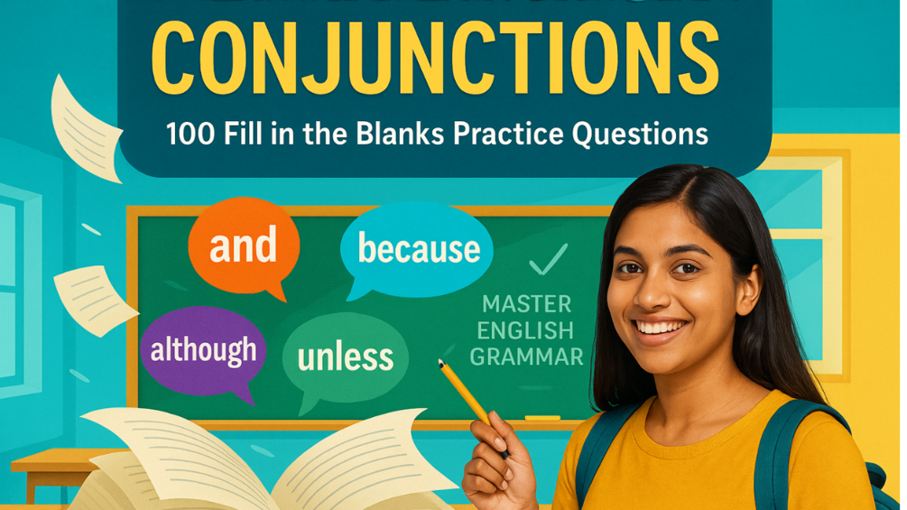 Learn English Conjunctions: 100 Fill in the Blanks Practice Questions for Mastery