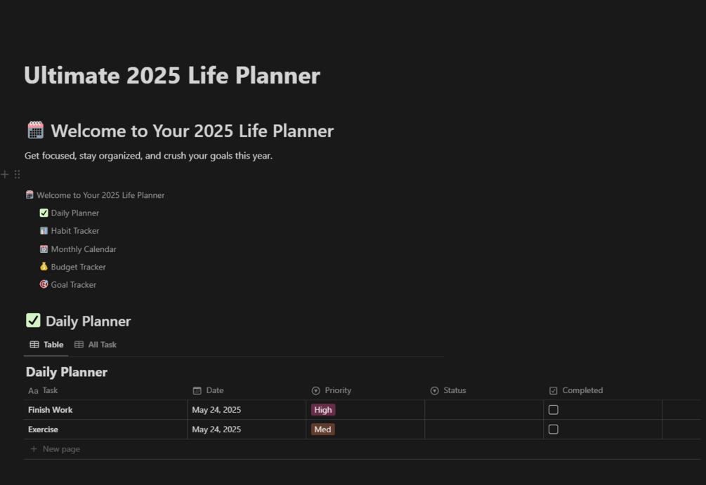 Ultimate 2025 Life Planner – Notion Template