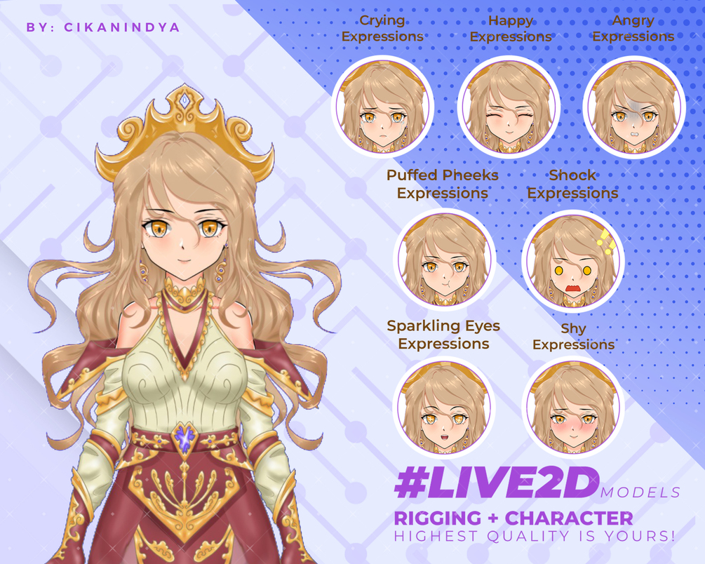 VTuber Model | Live2D Princess with Tan Hair for Royal Streaming | Get ...
