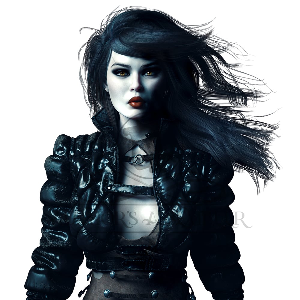 Urban Fantasy PNG Render – Aurelia Caucasian Woman Blue Portrait 1