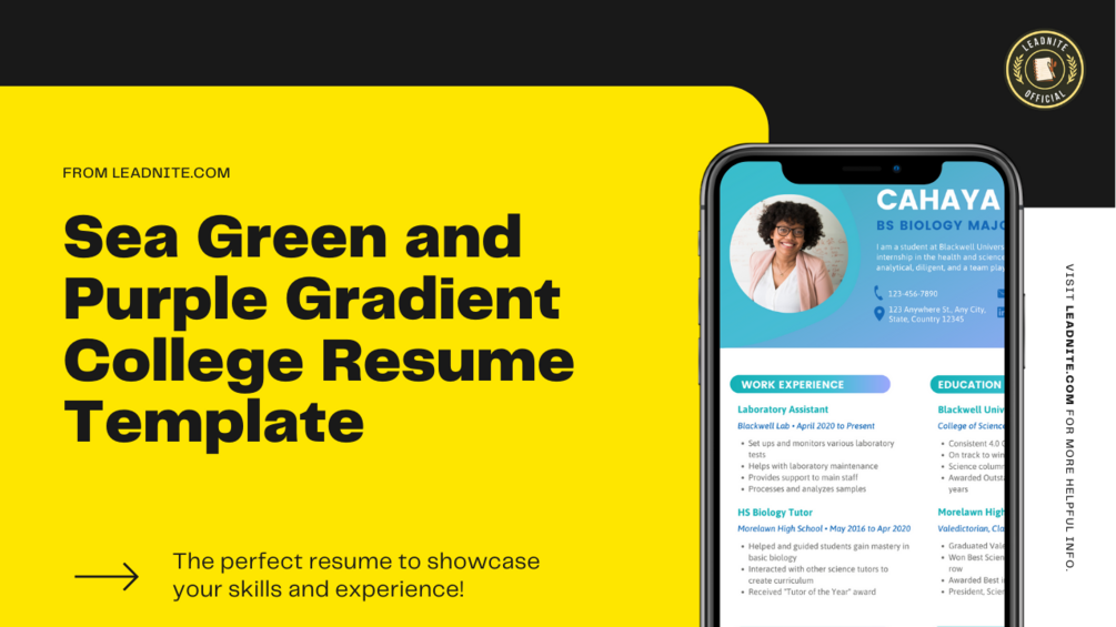 Sea Green and Purple Gradient College Resume Template