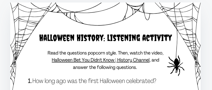 ESL Halloween History Listening Activity