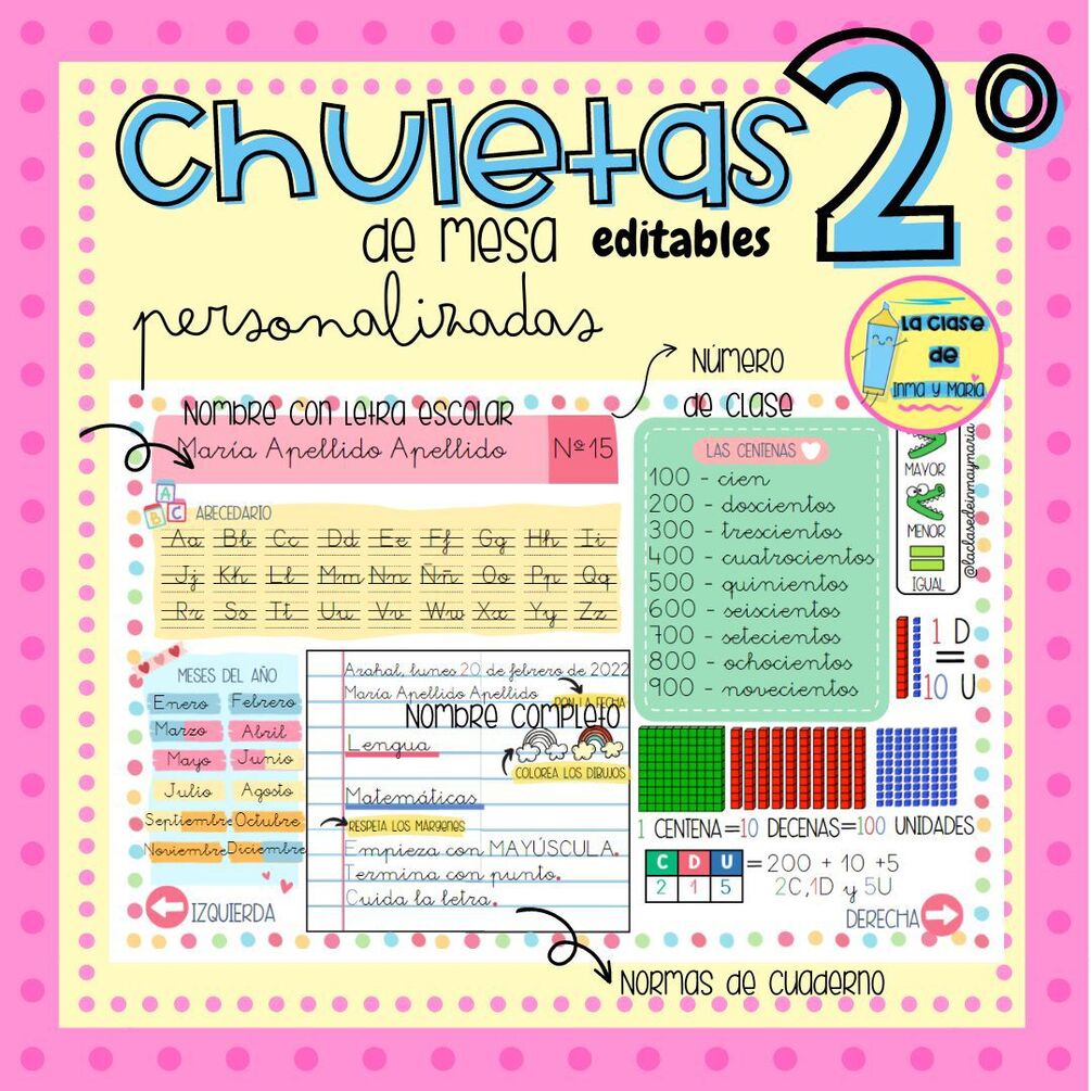 Chuletas de mesa segundo primaria personalizable