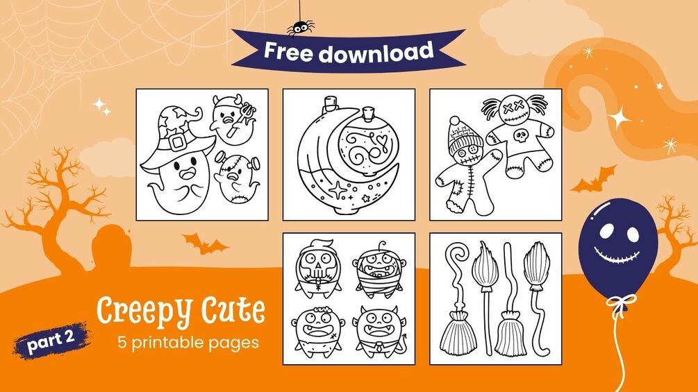 Spooky Cute (part 2) - 5 Coloring Pages - Free Digital Download - Print ...