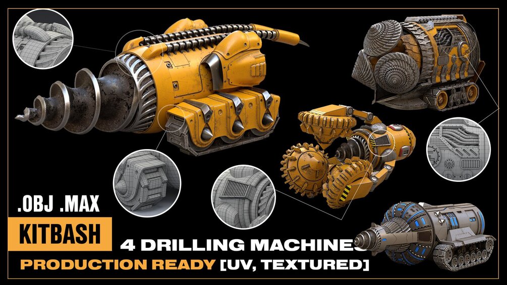 MINI KITBASH: 4 DRILLING MACHINES [PRODUCTION READY & UV TEXTURED]
