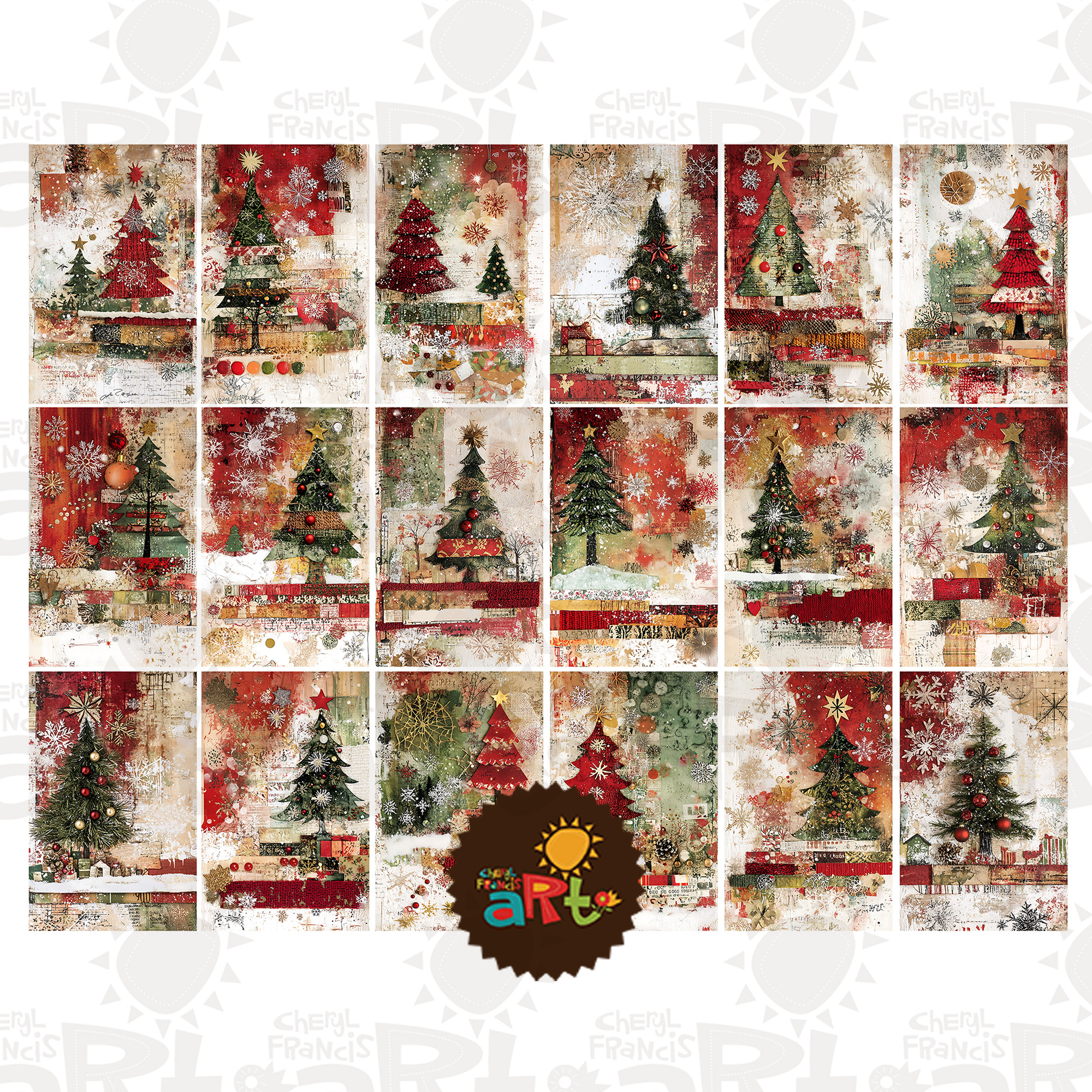 18 pc Christmas Tree Creative Scene Collage Printable Junk Journal Half ...