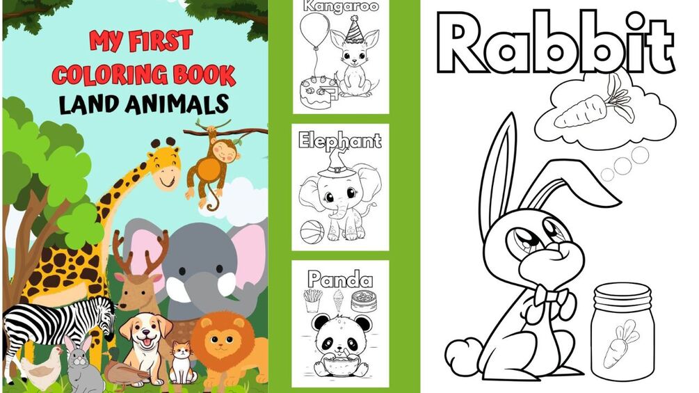 Land Animals Coloring Book for kids ages 3-10 years old