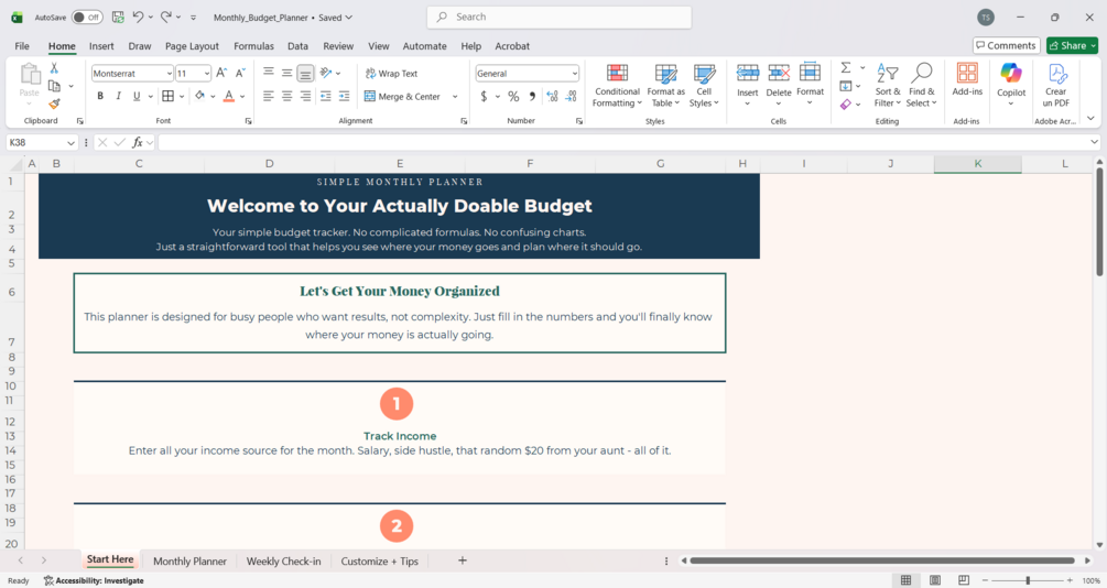 Monthly Budget Planner - Actually Doable Edition