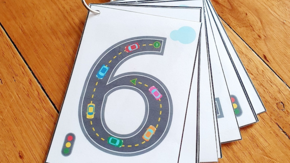 Number Tracing Flashcards, Cars and Roads, Printable, Counting, Learn ...