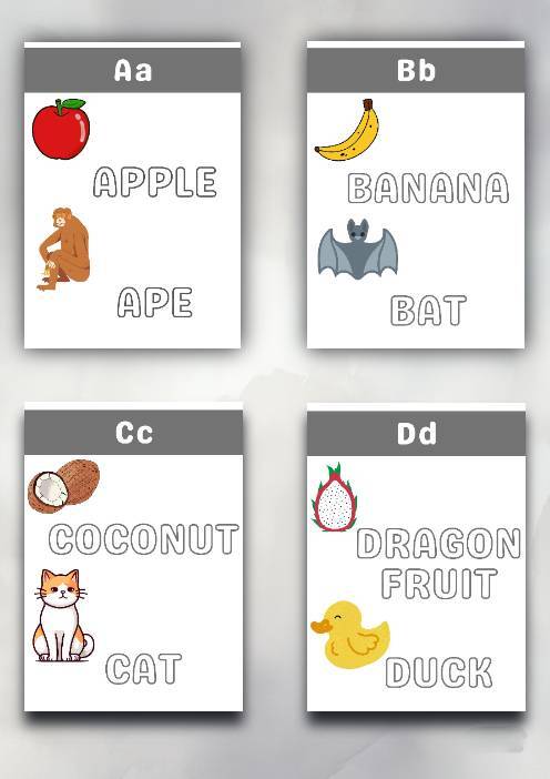 ABC Alphabet Cute Figures Easy Coloring Page for Kids, Easy Alphabet ...